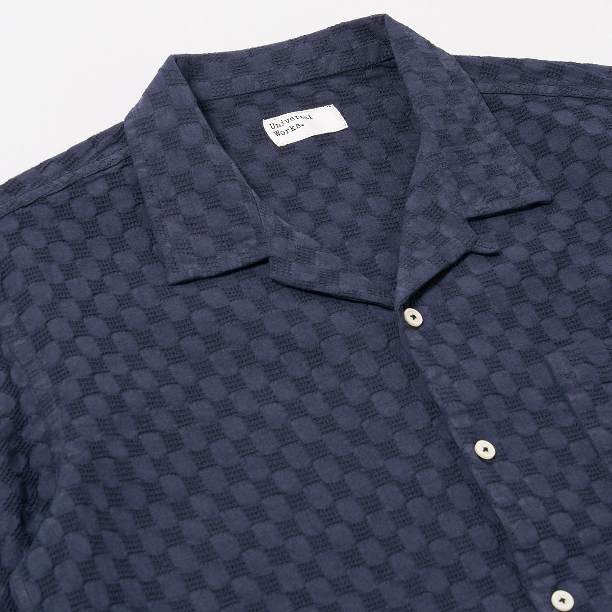 Buy online Universal Works Edinburgh - Road Shirt - Navy Dot Waffle ...