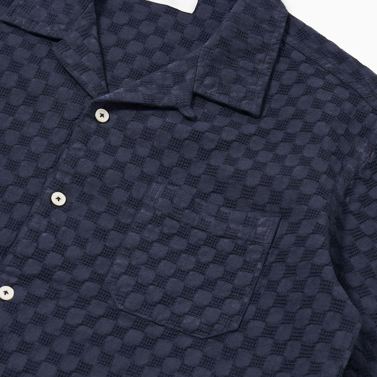 Buy online Universal Works Edinburgh - Road Shirt - Navy Dot Waffle ...